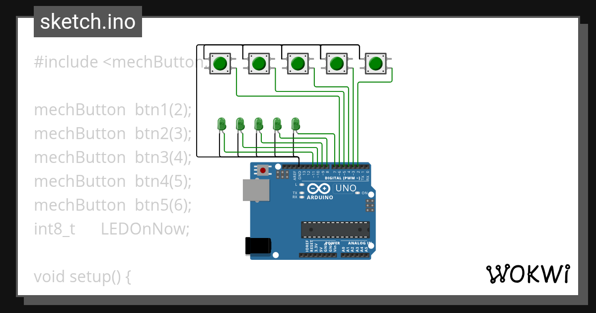 5 buttons V1 - Wokwi ESP32, STM32, Arduino Simulator