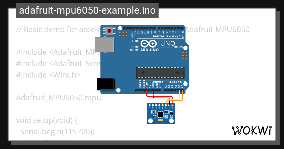 adafruit-mpu6050-example.ino Copy - Wokwi ESP32, STM32, Arduino Simulator
