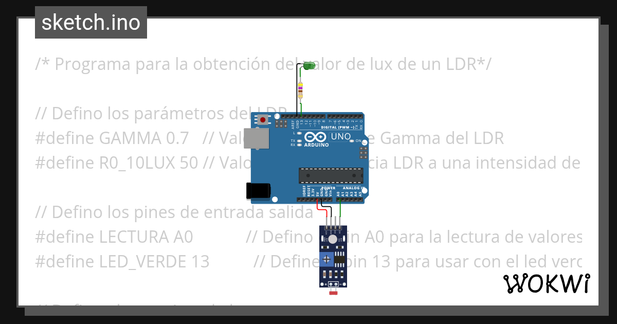 Lectura lux LDR - Wokwi ESP32, STM32, Arduino Simulator