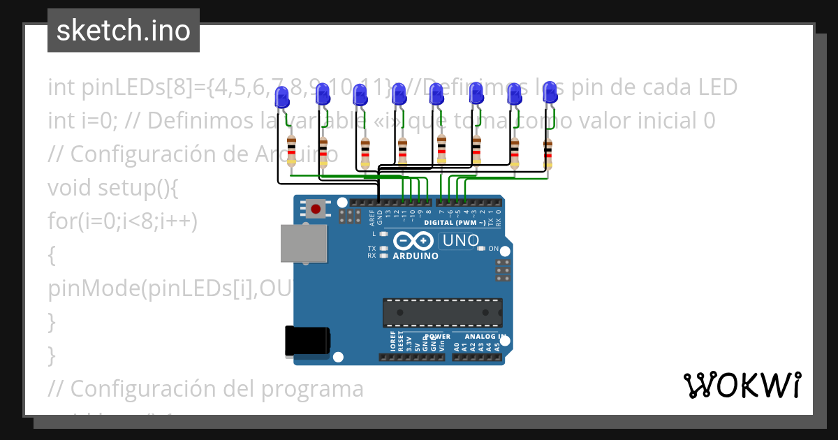 ARDUINO 8 LEDS - Wokwi ESP32, STM32, Arduino Simulator