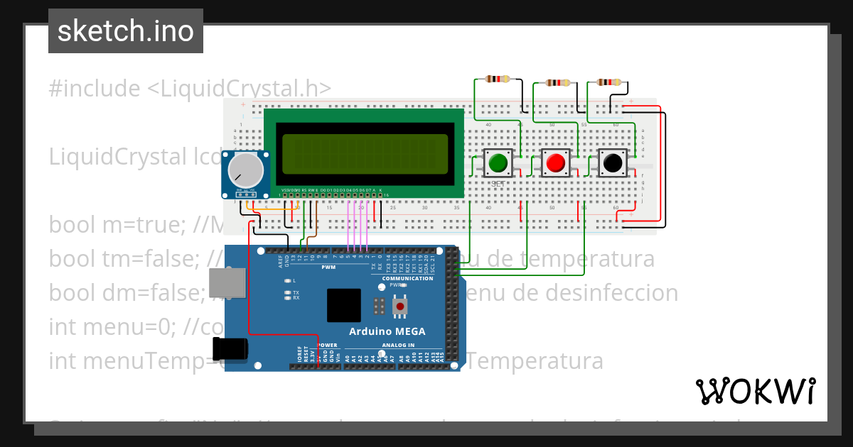 Menu LCD 16X2 LC - Wokwi ESP32, STM32, Arduino Simulator