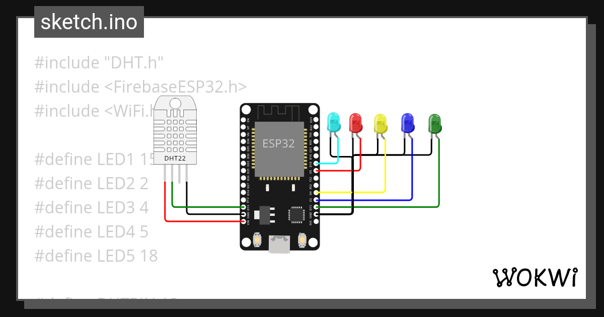 monitoring dht dan kontrol led - Wokwi ESP32, STM32, Arduino Simulator