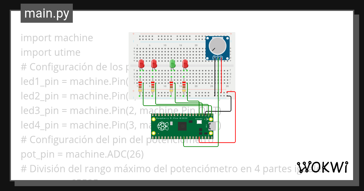 pot 4 leds - Wokwi ESP32, STM32, Arduino Simulator