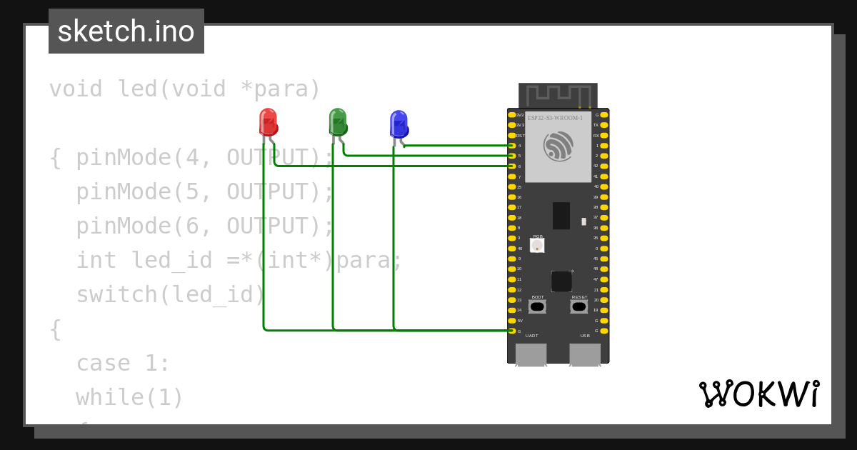 加参数的多任务小灯 Wokwi Esp32 Stm32 Arduino Simulator 