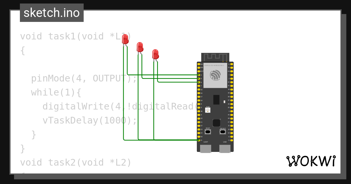小灯多任务 Wokwi Esp32 Stm32 Arduino Simulator 