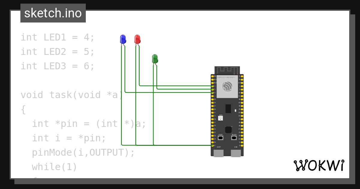 多任务实现小灯亮灭2 Wokwi Esp32 Stm32 Arduino Simulator 
