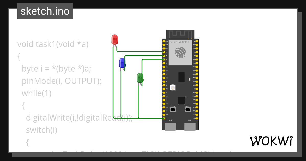多任务点灯 Wokwi Esp32 Stm32 Arduino Simulator 
