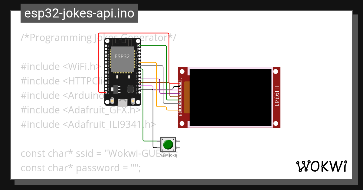 Programming Joke Generator.ino - Wokwi ESP32, STM32, Arduino Simulator