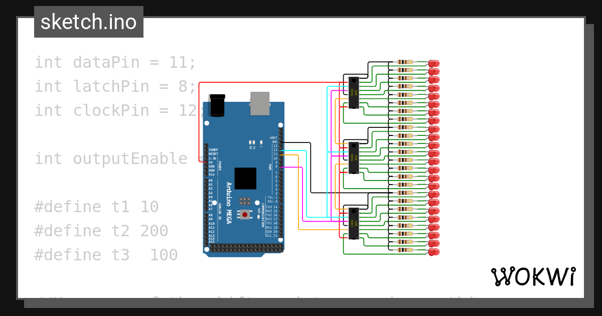 3x74595 Looplicht Lijn Wokwi Esp32 Stm32 Arduino Simulator