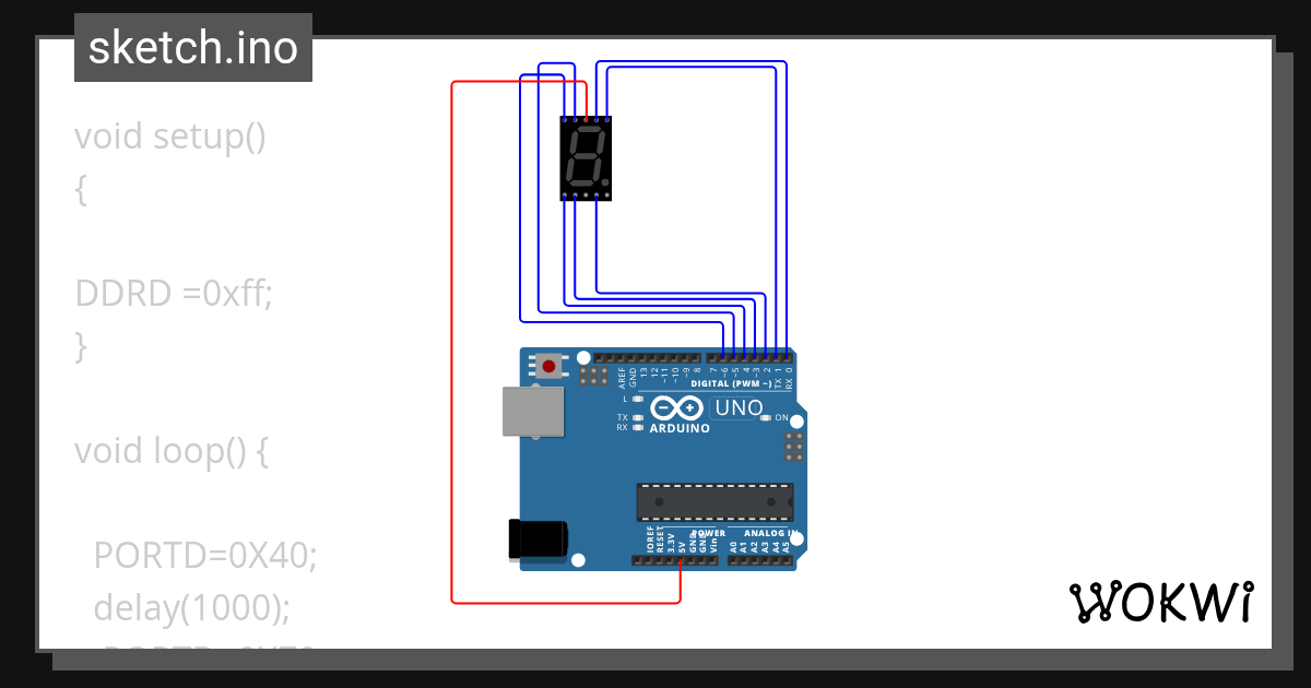 7Segment LED delay - Wokwi ESP32, STM32, Arduino Simulator