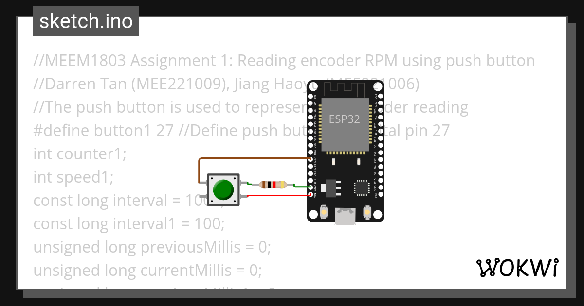Read Encoder RPM using push button - Wokwi ESP32, STM32, Arduino Simulator