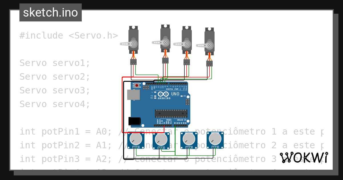 Controle De 4 Servomotores Wokwi Esp32 Stm32 Arduino Simulator 0975