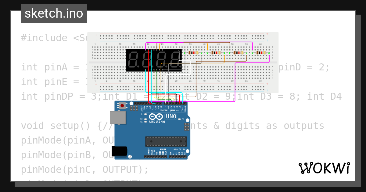 4 значний 7 сегментний дисплей Wokwi Esp32 Stm32 Arduino Simulator