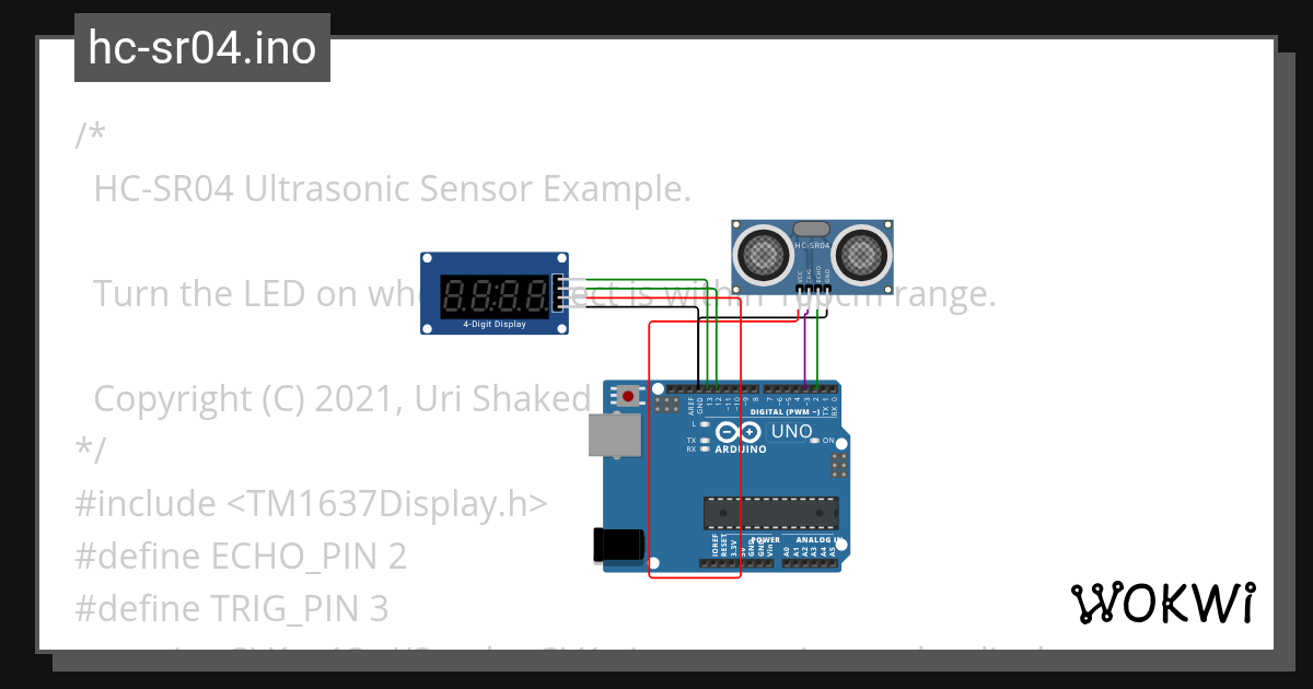 Ultrasonic with Display - Wokwi ESP32, STM32, Arduino Simulator