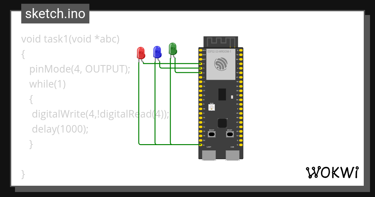 多任务点灯 Wokwi Esp32 Stm32 Arduino Simulator 9446