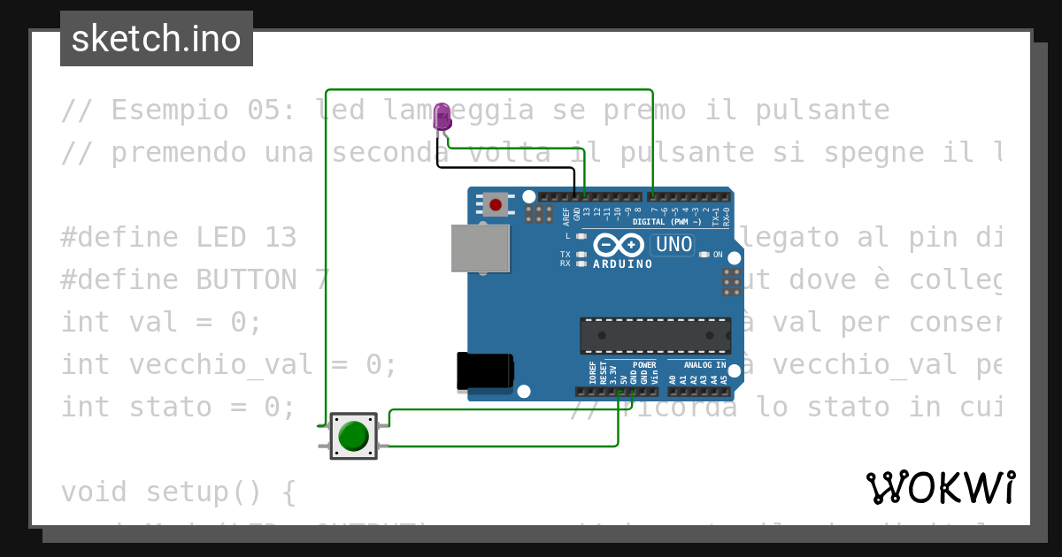 Led Alternato Con Pulsante Wokwi Esp32 Stm32 Arduino Simulator 5619