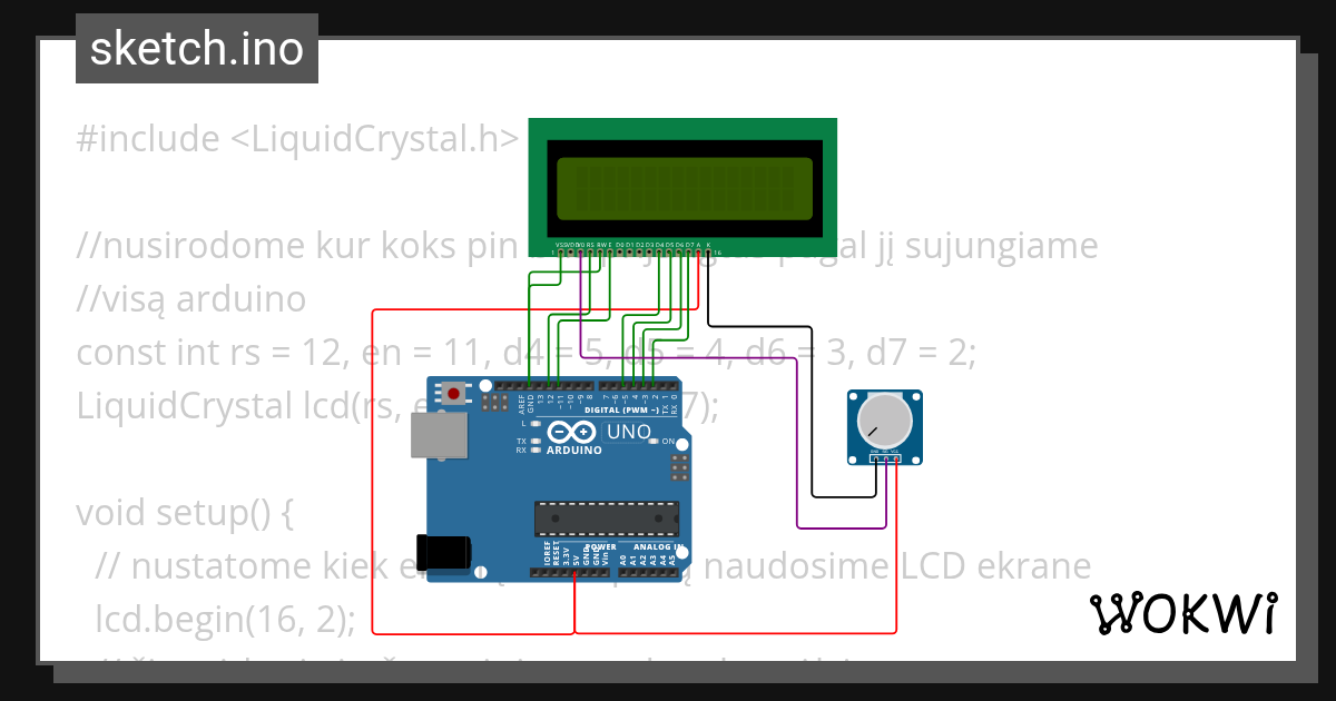 2 darbas ekranas - Wokwi ESP32, STM32, Arduino Simulator