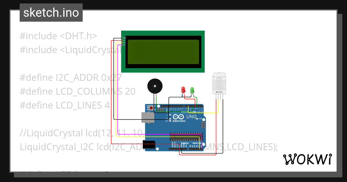 DHT22 ARDUINO UNO + display - Wokwi ESP32, STM32, Arduino Simulator