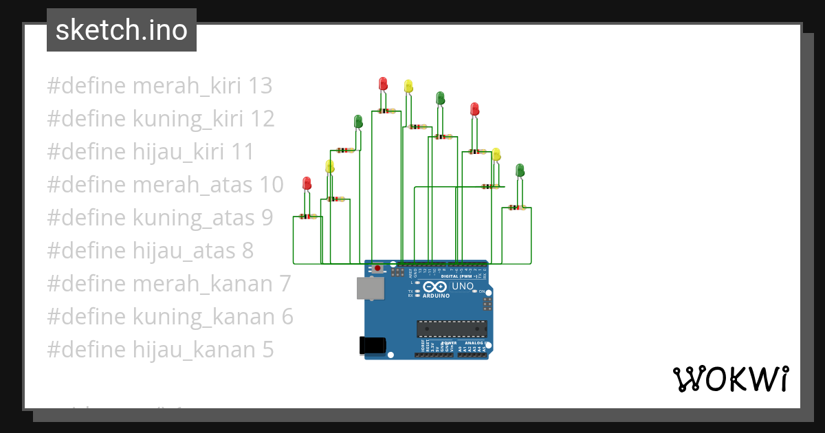 Lalu lintas pertigaan - Wokwi ESP32, STM32, Arduino Simulator