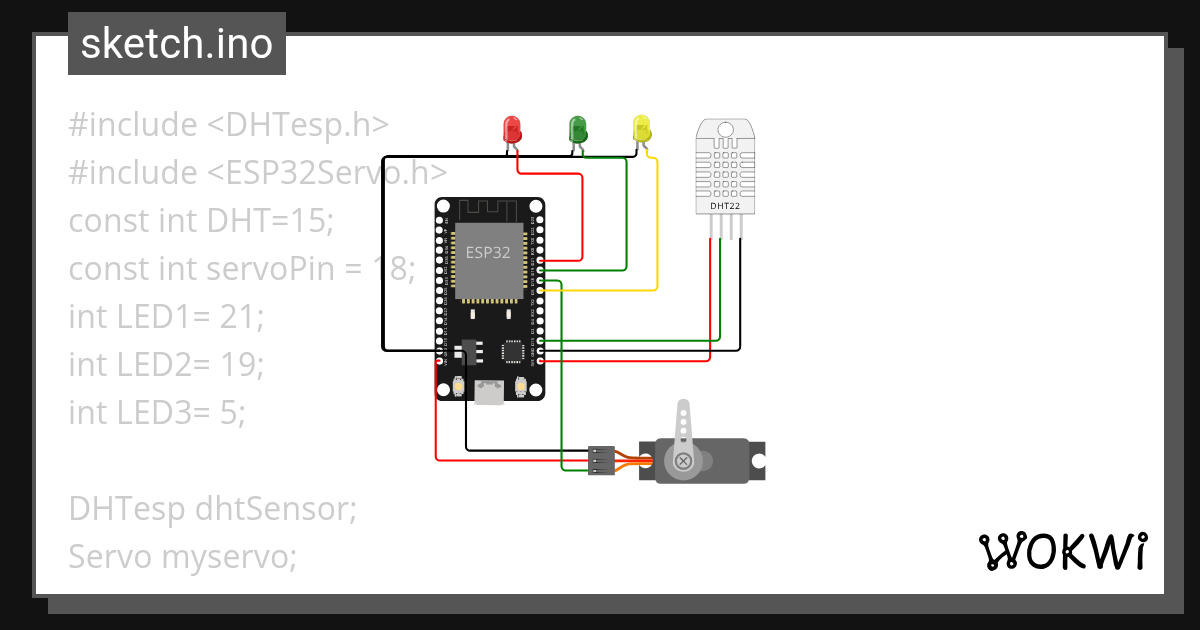 DHT22 dan Servo KELOMPOK9.ino - Wokwi ESP32, STM32, Arduino Simulator