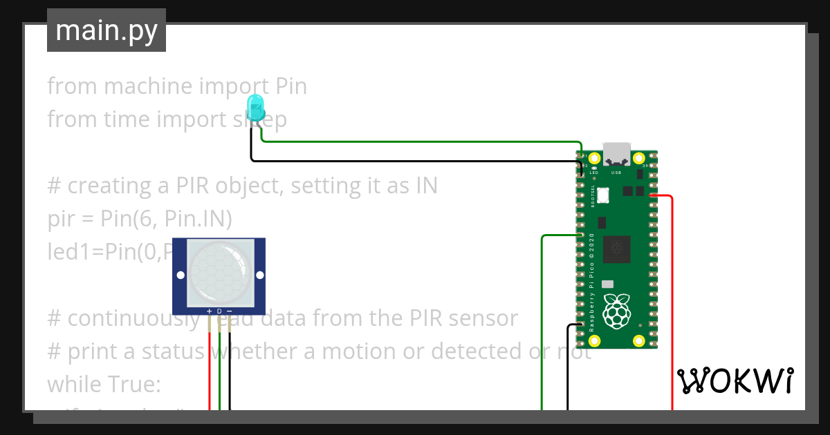 PIR with LED - Wokwi ESP32, STM32, Arduino Simulator