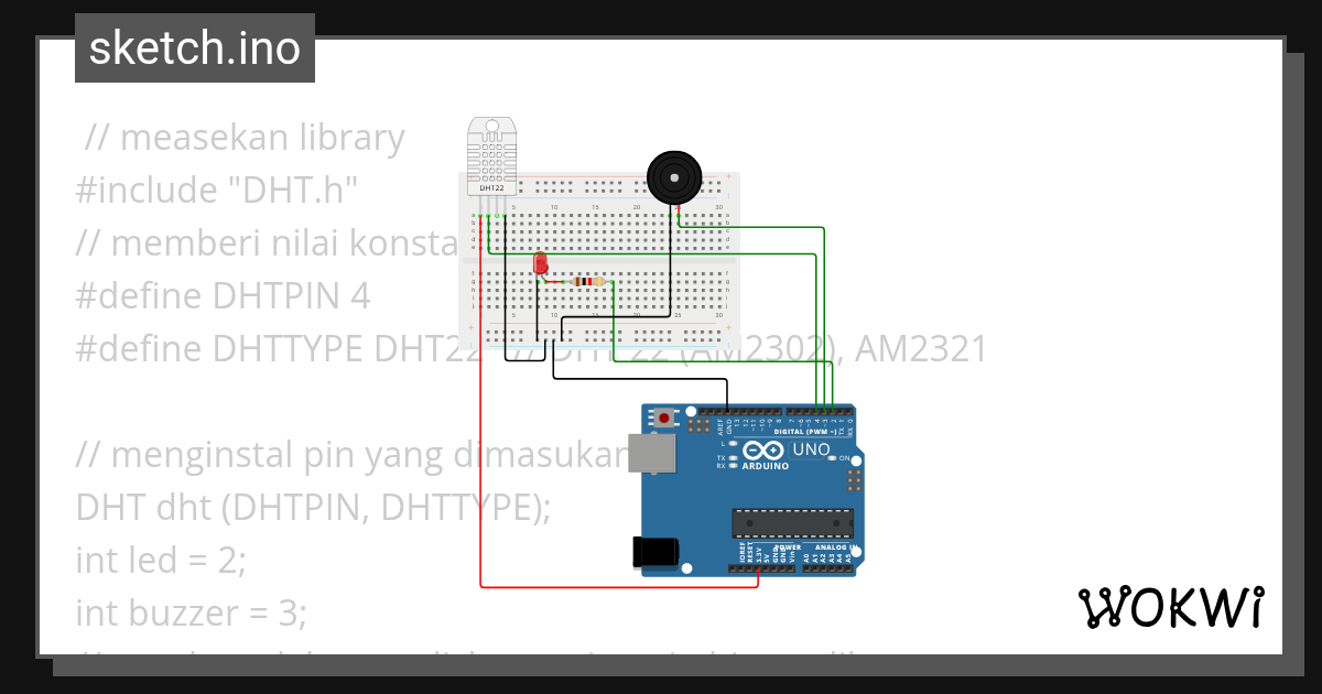 Kelembaban led buzzer - Wokwi ESP32, STM32, Arduino Simulator