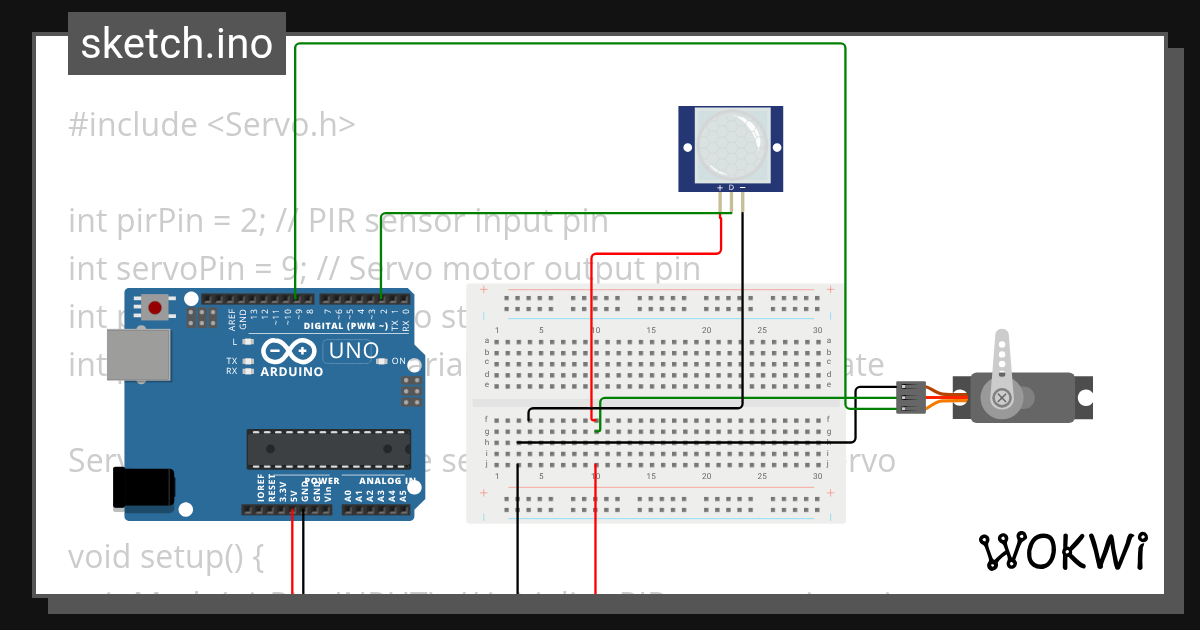 Drowsiness Detection using ardino uno ,PIR sensor and Servo motor - Wokwi ESP32, STM32, Arduino ...