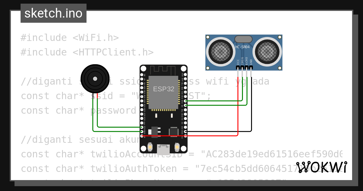 Sensor Ultrasonik And Buzzer With Twilio Wokwi Esp32 Stm32 Arduino