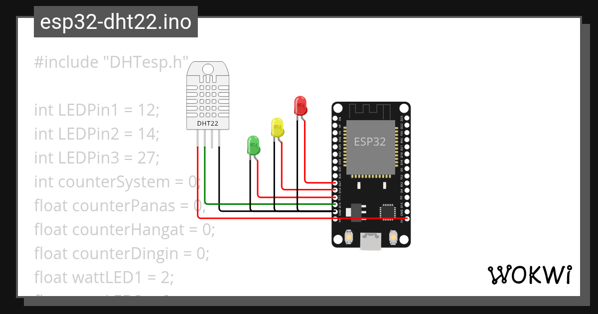 dht22 dengan led - Wokwi ESP32, STM32, Arduino Simulator