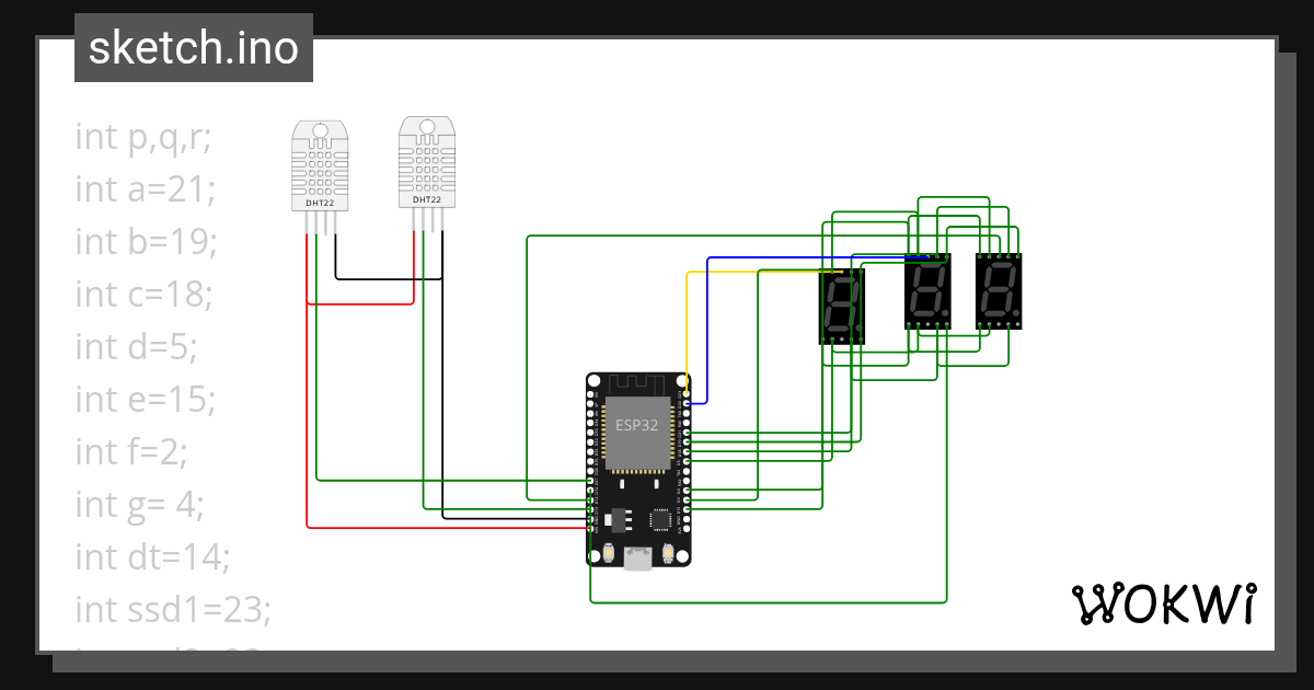 3 Ssd With 2dht22 Copy Copy Copy Wokwi Esp32 Stm32 Arduino Simulator 