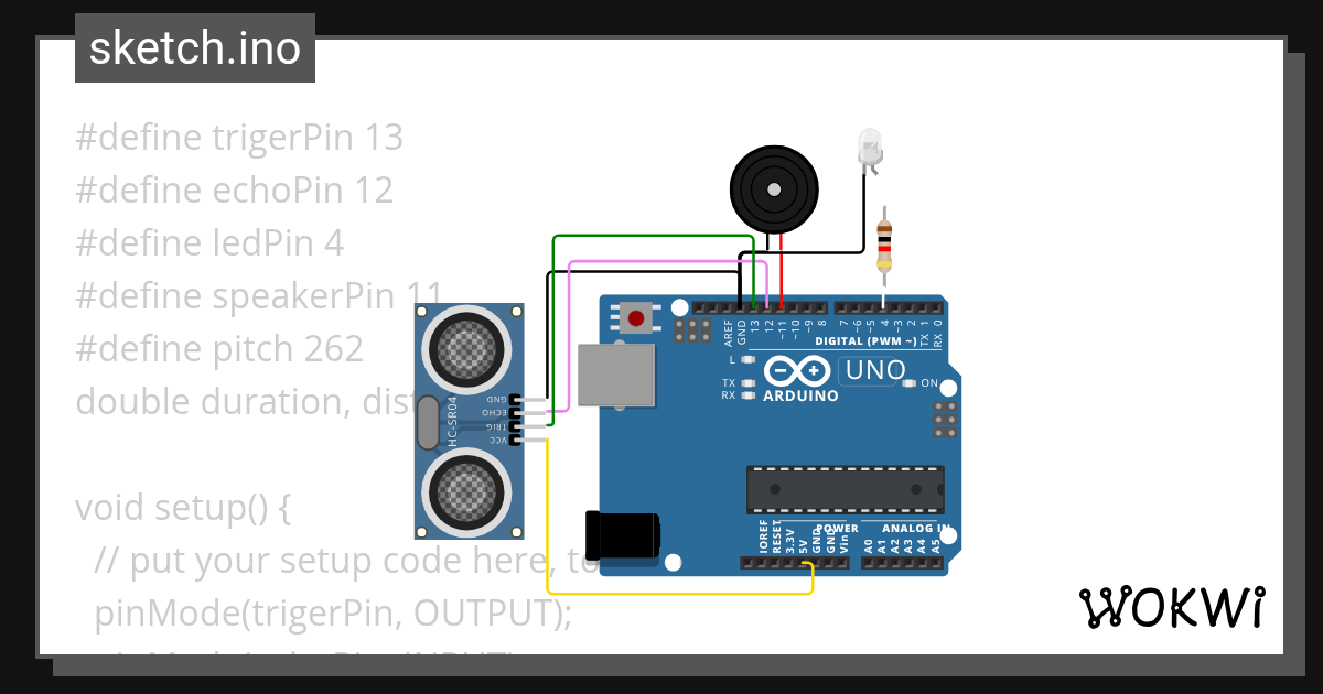 Arduino Uno Motion Detection Alram Using Ultrasonic - Wokwi ESP32, STM32, Arduino Simulator