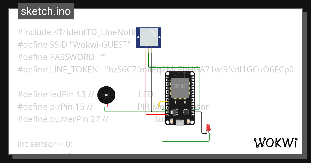 สัญญาณกันขโมยเเจ้งเตือนไลน์ แก้ 1 Wokwi Esp32 Stm32 Arduino Simulator 0295