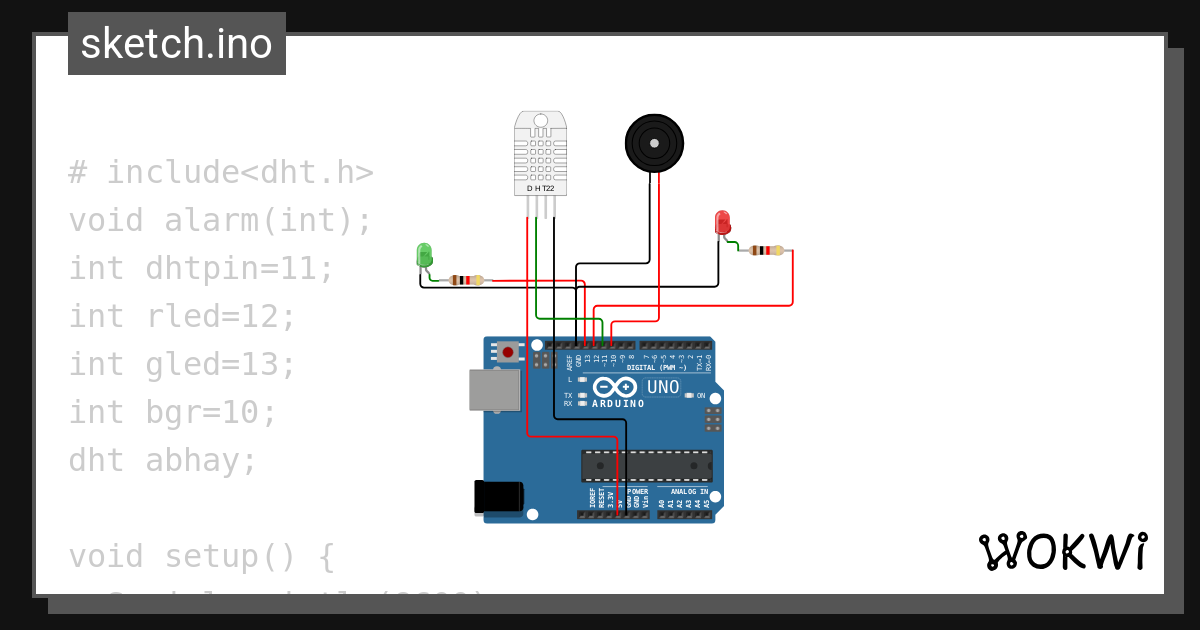 Dht 2 Led With Buzzer Wokwi Esp32 Stm32 Arduino Simulator 2091