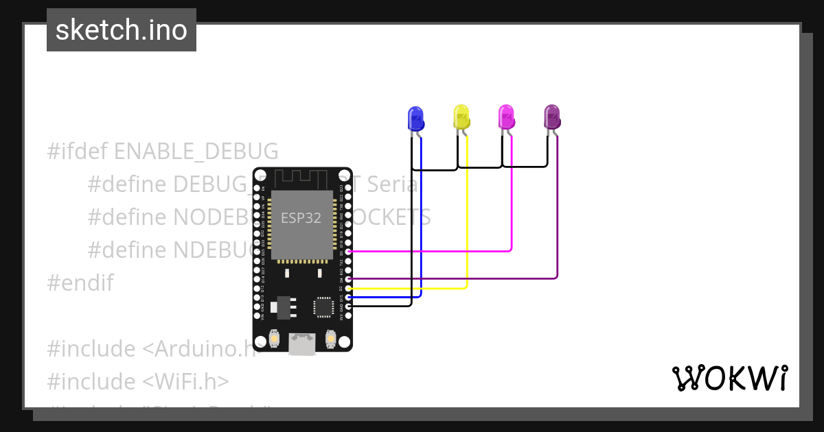 4led asisten google - Wokwi ESP32, STM32, Arduino Simulator
