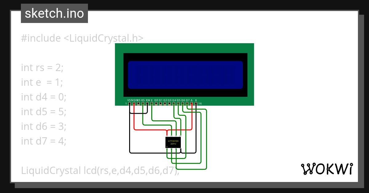 ATtiny85-LCD3 - Wokwi ESP32, STM32, Arduino Simulator ATtiny85-LCD3 - Wokwi ESP32, STM32, Arduino Simulator