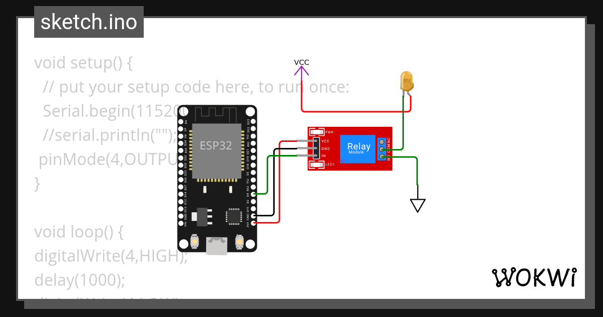 ESP32 and RELAY connection - Wokwi ESP32, STM32, Arduino Simulator