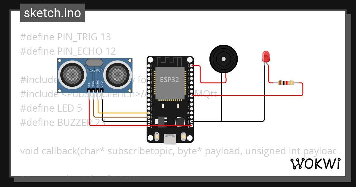 Ultrasonic sensor - IBM cloud Copy Copy - Wokwi ESP32, STM32, Arduino Simulator