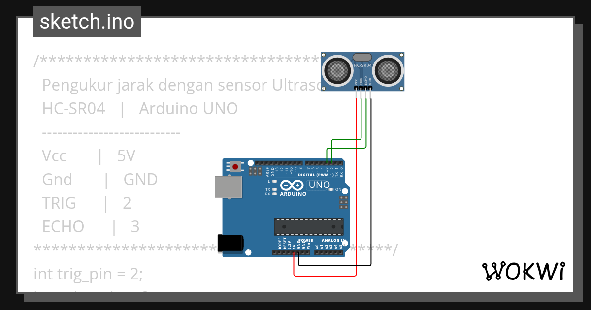 Jarak Dengan Menggunakan Sensor Ultrasonic - Wokwi ESP32, STM32, Arduino Simulator