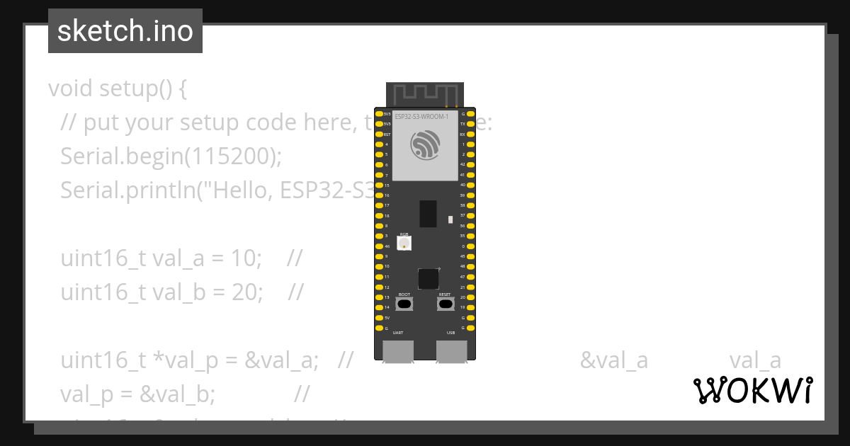 指针和引用 - Wokwi ESP32, STM32, Arduino Simulator
