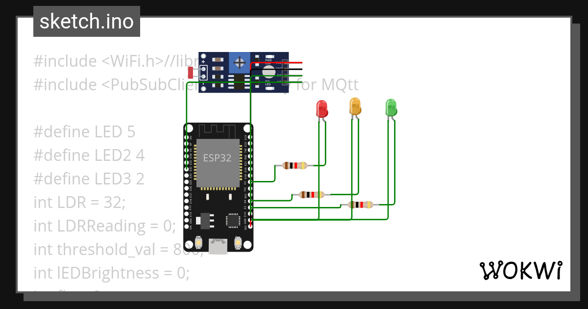 IOT PROJECT STREET LIGHT - Wokwi ESP32, STM32, Arduino Simulator