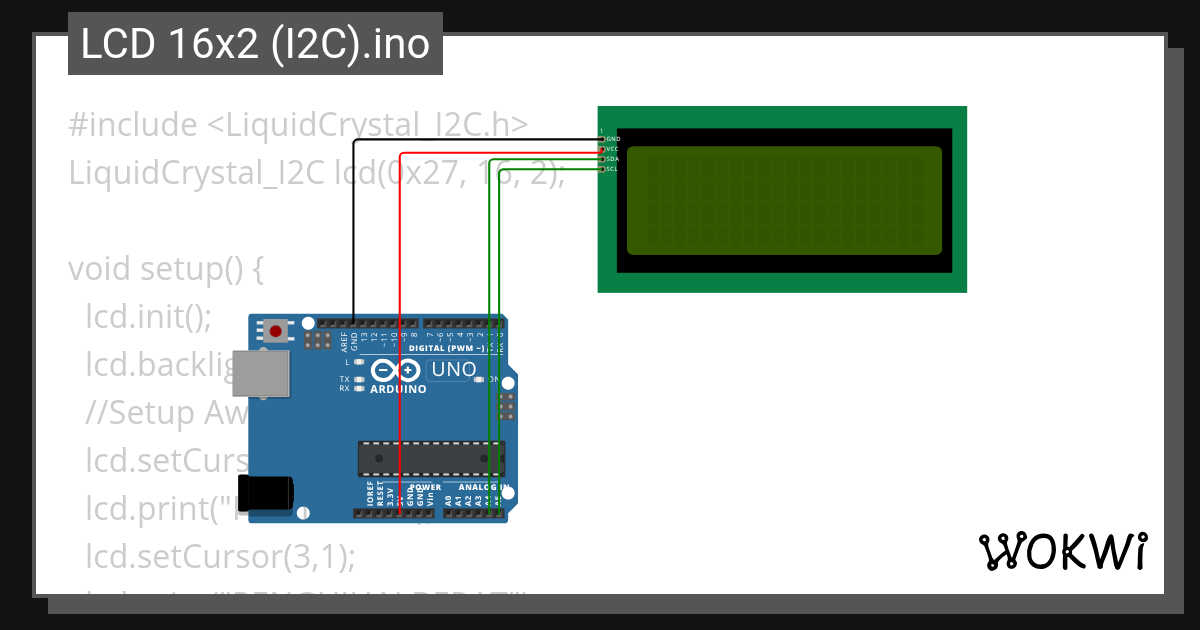 LCD 16x2 (I2C) DAN PROGRAMNYA - Wokwi ESP32, STM32, Arduino Simulator