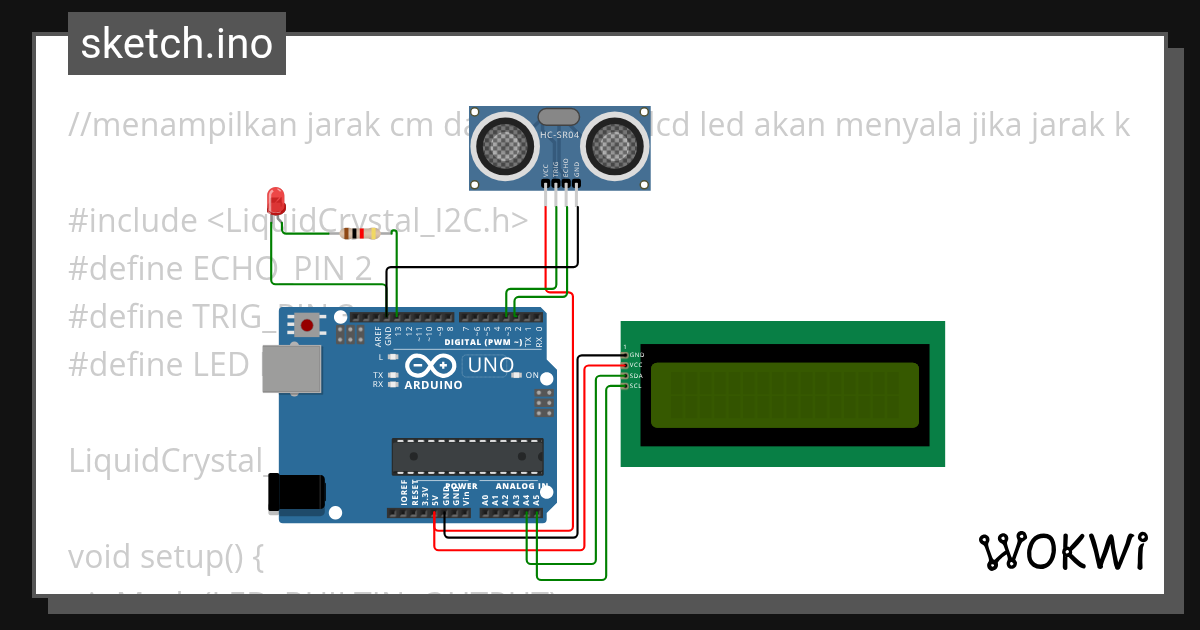 simulator jarak ultrasonik - Wokwi ESP32, STM32, Arduino Simulator