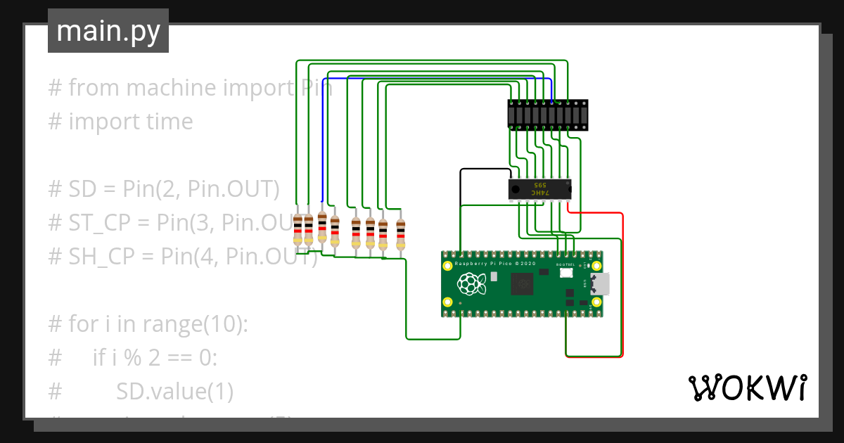 74HC595 - Wokwi ESP32, STM32, Arduino Simulator