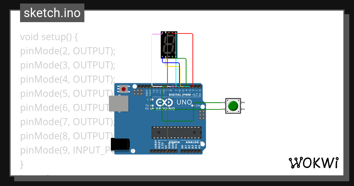 Project 5 (sim 7 dengan tombol) - Wokwi ESP32, STM32, Arduino Simulator