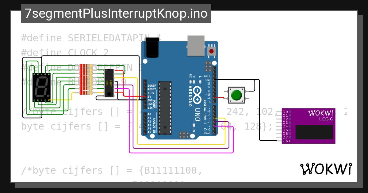 7 Segment Display Plus Interrupt Knop Datalogger Wokwi Esp32 Stm32 Arduino Simulator 5469