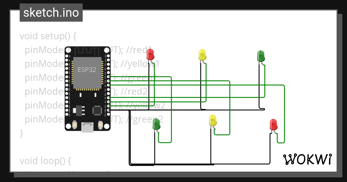 Traffic Light 2 - Wokwi ESP32, STM32, Arduino Simulator