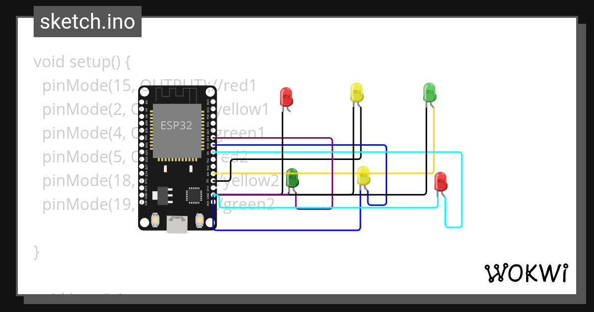 Tow traffic light - Wokwi ESP32, STM32, Arduino Simulator