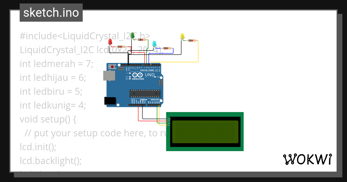 LCD LED (20X4) - Wokwi ESP32, STM32, Arduino Simulator
