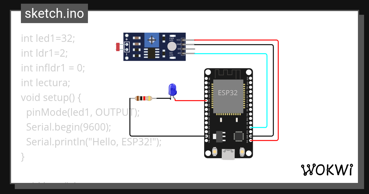 LED Y FOTOCELDA(LDR) - Wokwi ESP32, STM32, Arduino Simulator LED Y FOTOCELDA(LDR) - Wokwi ESP32, STM32, Arduino Simulator
