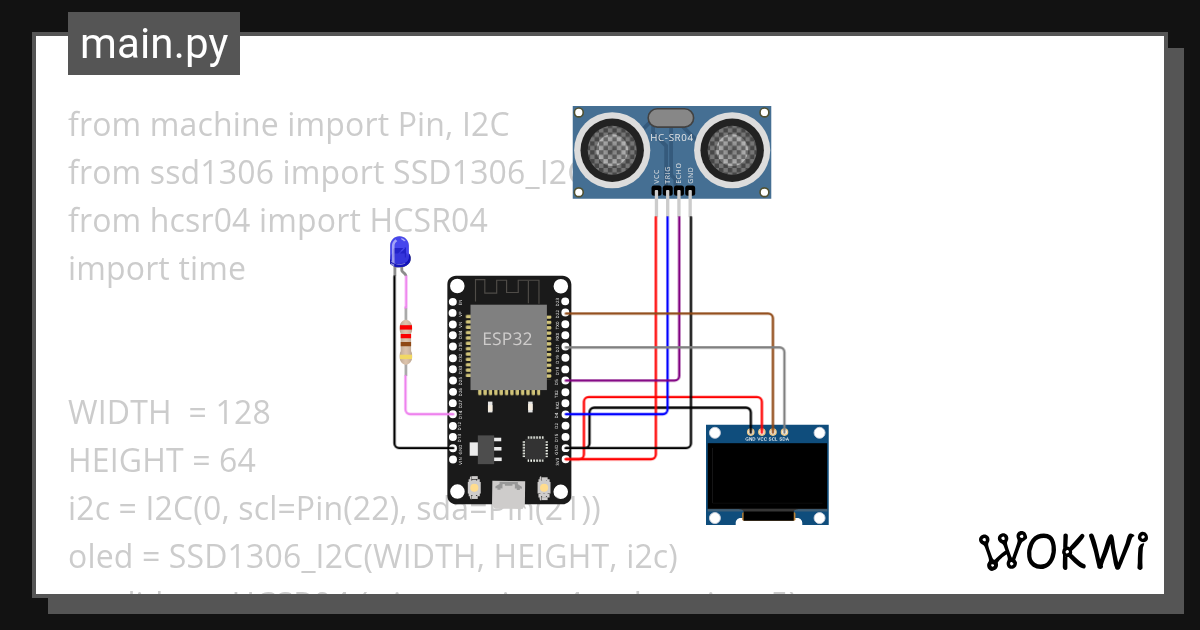ultrasonido con oled ssd1306 - Wokwi ESP32, STM32, Arduino Simulator